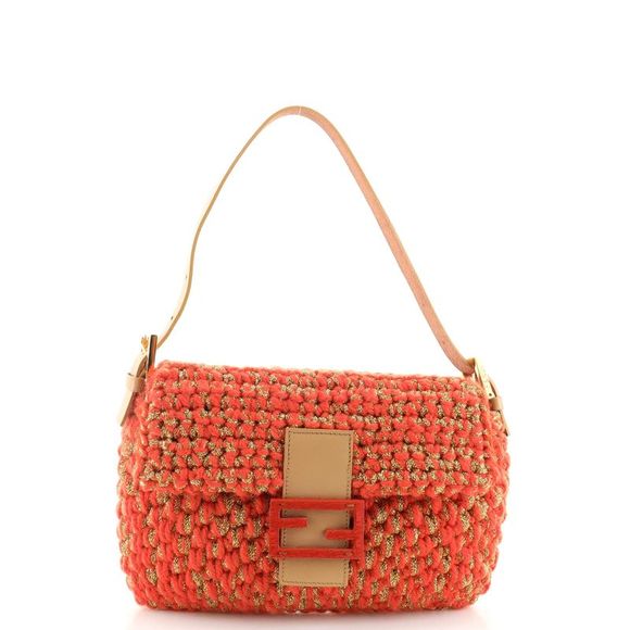 Fendi | Bags | Fendi Baguette Bag Knit Fabric Small Orange | Poshmark